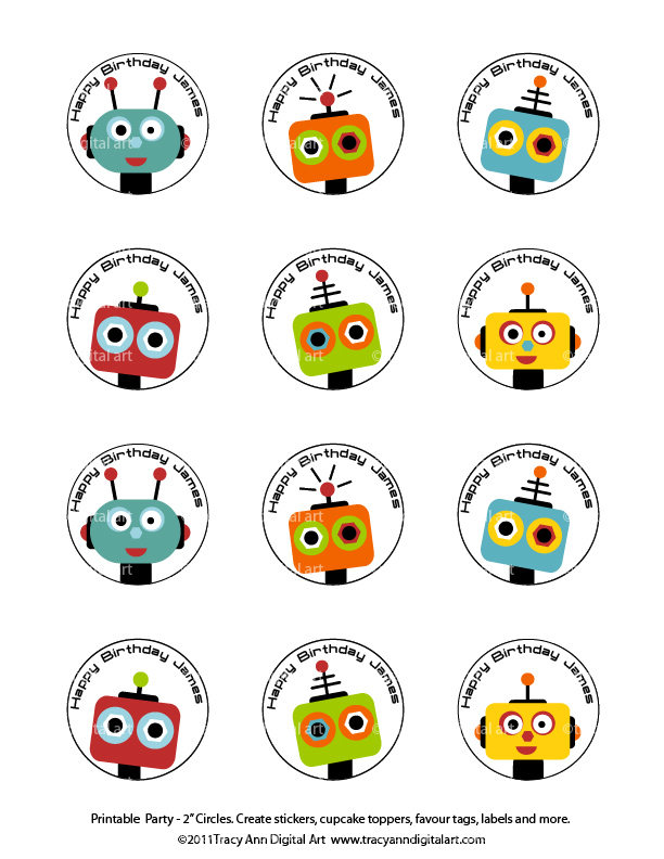 Robot Party Printable Set - Banner, Circles, Papers, Hats, Tags And ...